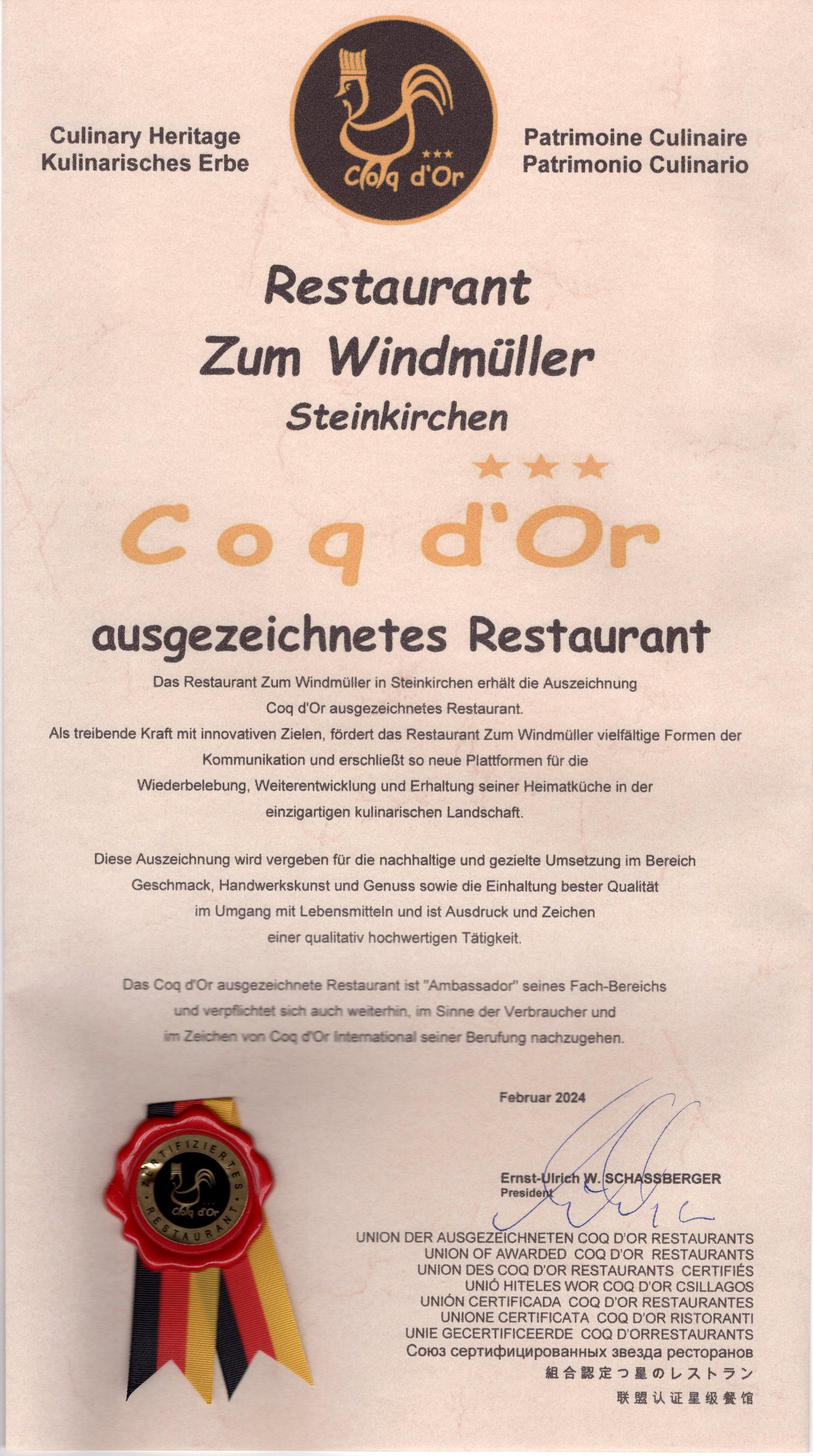 Restaurant Zum Windmüller NIEDERSACHSEN – Coq d'Or Guide